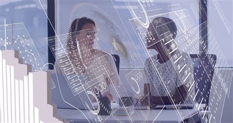 In Office Businesswomen Discussing Animation Of Digital Financial Data