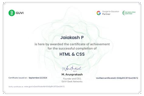 Jai Akash P On Linkedin Web Html Css Continuous Guvi