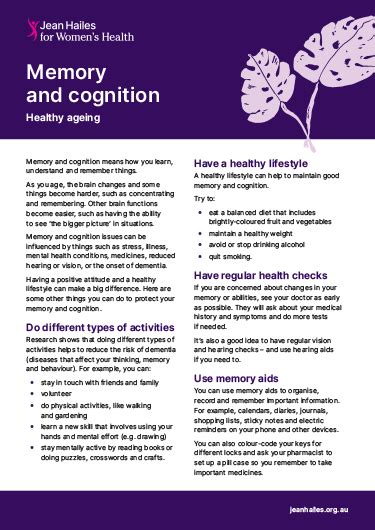 Memory And Cognition Healthy Ageing Jean Hailes