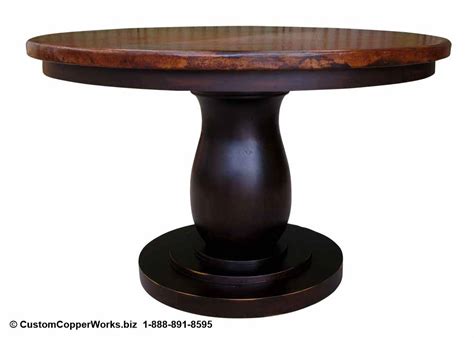 Copper Top Round Dining Table Anna Wood Pedestal Table Base Wood