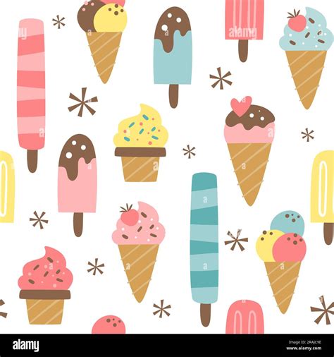Ice Cream Cones And Popsicles Seamless Pattern Isolated Yummy Ice