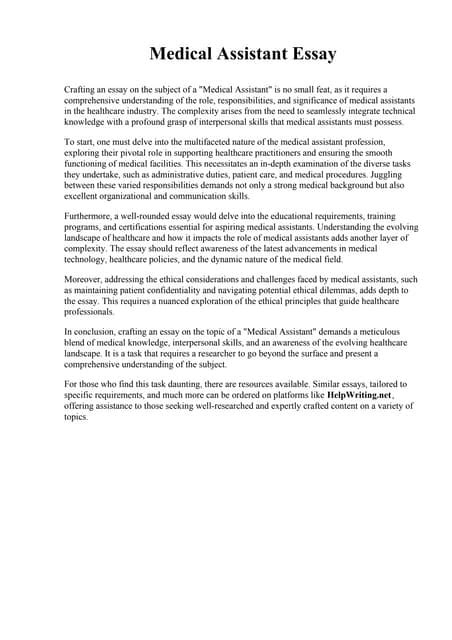 Medical Assistant Essay Examplespdf Healthcare Industry Industries