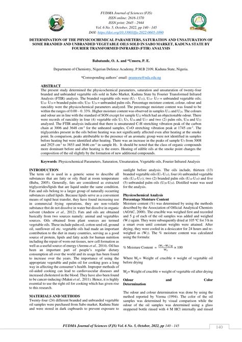 Pdf Determination Of The Physicochemical Parameters Saturation And Unsaturation Of Some