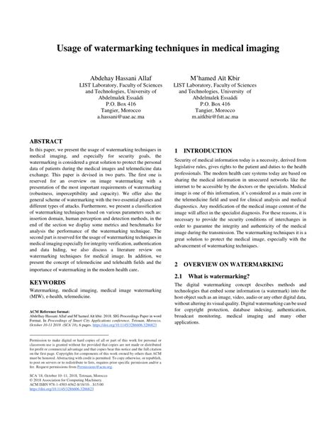 Pdf Usage Of Watermarking Techniques In Medical Imaging