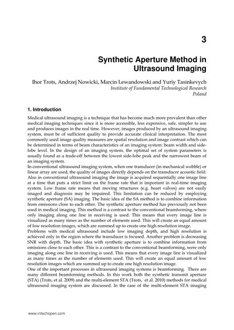 PDF Synthetic Aperture Method In Ultrasound Imaging