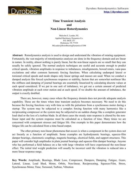 Pdf Time Transient Analysis And Non Linear Transient Analysis And