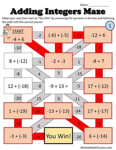 Adding Integers Maze Worksheets 3 Integer Maze Integers Maze