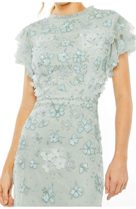Mac Duggal Floral Embellished High Neck Flutter Sleeve Gown Nordstrom