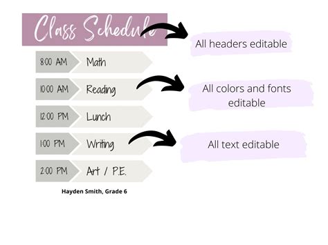 Editable Class Schedule Customizable Teacher Schedule Weekly Planner Class Planner Boho