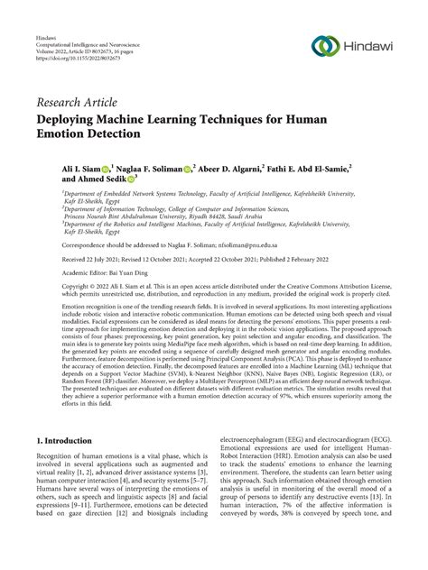 Human Emotion Recognition Paper 1 Research Article Deploying Machine Learning Techniques For