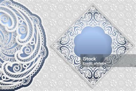 결혼식 인사말 또는 초대장 템플릿 3d 만다라 레이스 가장자리 릴리프 패턴으로 표면와 사각 프레임 바닥에 꽃 배경입니다 프레임에