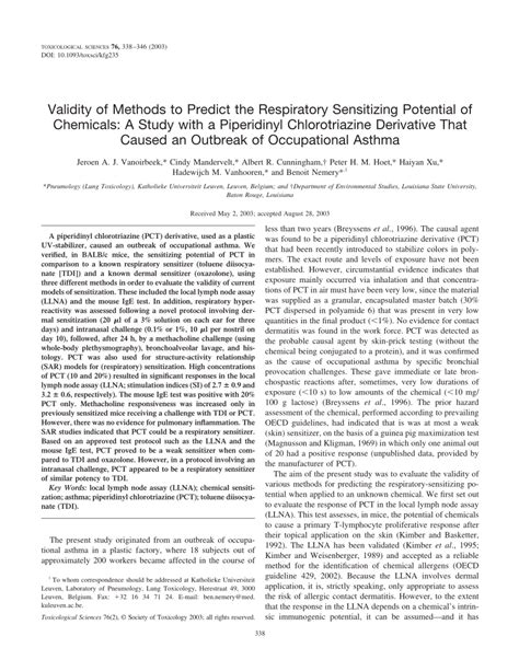 Pdf Validity Of Methods To Predict The Respiratory Sensitizing