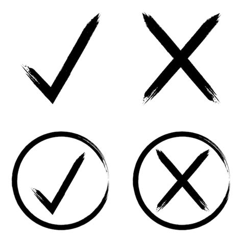 Черная кисть крест и галочки Премиум вектор