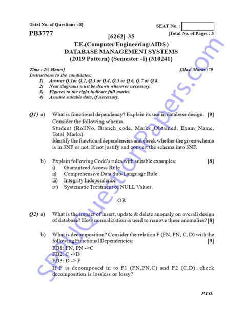 Be Computer Engineering Semester 5 2024 May Database