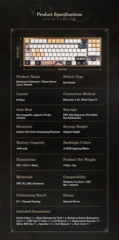 Official Punishing Gray Raven Lucia Pyroath Wireless Keyboard Acgn Merch Shop