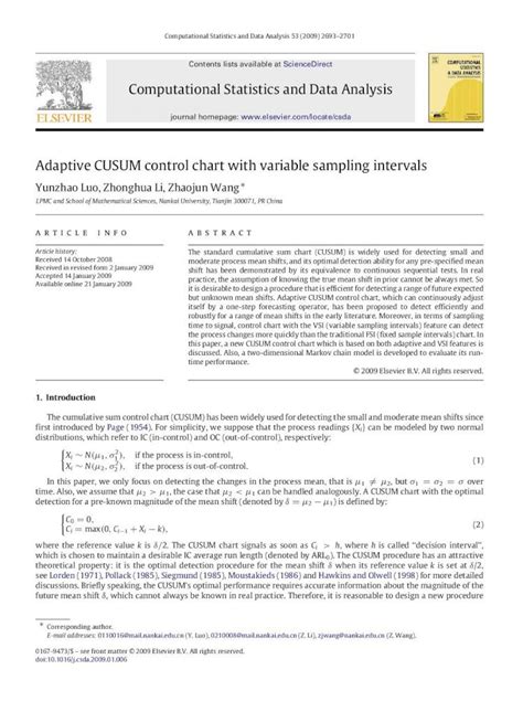 pdf adaptive cusum control chart with variable sampling intervals
