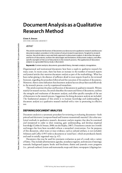 Pdf Document Analysis As A Qualitative Research Method