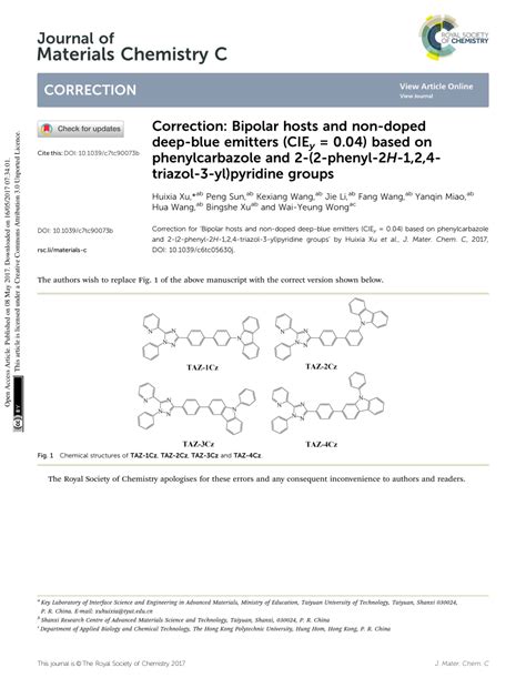 Pdf Correction Bipolar Hosts And Non Doped Deep Blue Emitters Cie Y 004 Based On