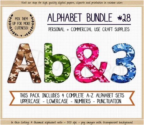 Camouflage Alphabet Camo Alphabet Pink Camo Clipart Letter Blue Camo Monogram Green Army Print