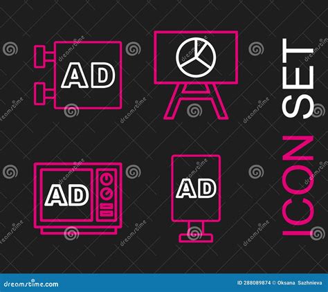 Set Line Target Advertising Board With Graph Chart And Icon Vector Stock Vector