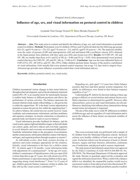 Pdf Influence Of Age Sex And Visual Information On Postural Control