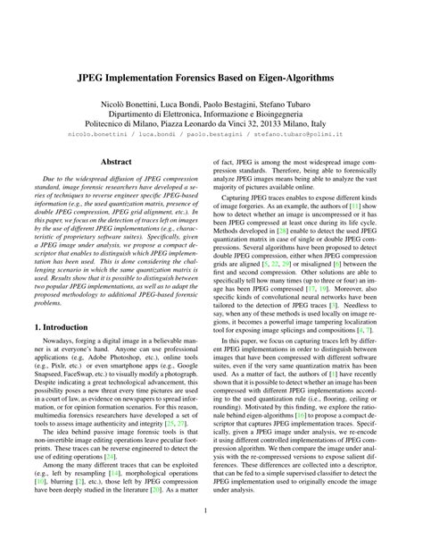 pdf jpeg implementation forensics based on eigen algorithms