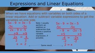 Simplifying Expressions And Solving Linear Equations PPT