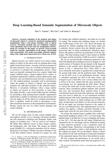 Pdf Deep Learning Based Semantic Segmentation Of Microscale Objects
