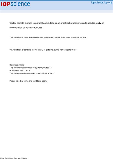 Pdf Vortex Particle Method In Parallel Computations On Graphical Processing Units Used In