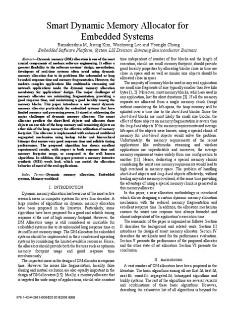 Smart Dynamic Memory Allocator For Embedded Systems Pdf Computer