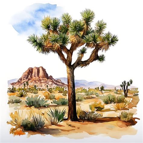 Watercolor Illustration Of A Joshua Tree In The Desert Premium Ai