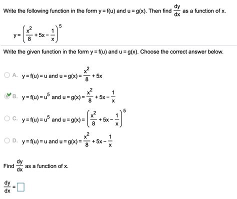 solved dy write the following function in the form y f u