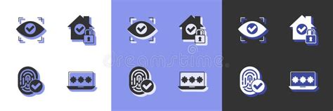 Set Laptop With Password Eye Scan Fingerprint And House Under