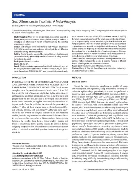 Pdf Sex Differences In Insomnia A Meta Analysis