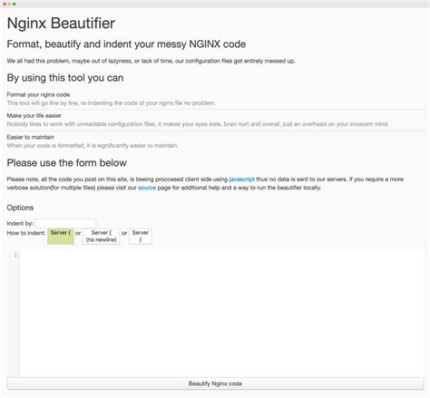 Nginx 配置文件在线格式化工具，支持设置缩进量 Mac知道