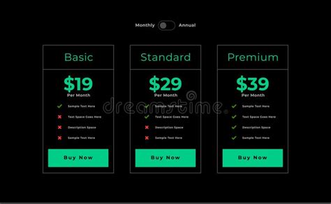 3 Column Pricing Chart Table Dark Template For Website App Stock Vector Illustration Of