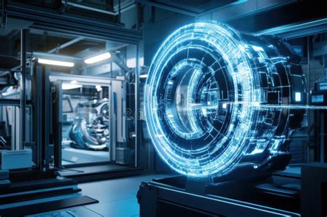 A Futuristic Technology Hub Featuring A Glowing Energy Core In A High Tech Environment Stock