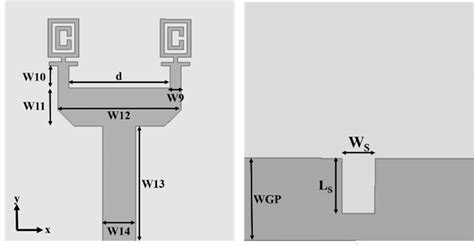 the layout of the mtm microstrip two element array antenna a top