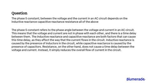 Solved The Phase 5 Constant Between The Voltage And The Current In An Ac Circuit Depends On