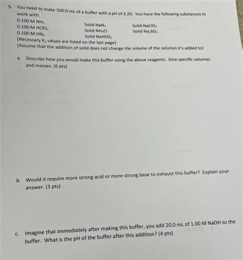 Solved You Need To Make ML Of A Buffer With A PH Of Chegg