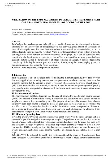 Pdf Utilization Of The Prim Algorithm To Determine The Nearest Path
