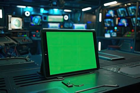 Tablet With Greenscreen Display Running In A Command Post Base Of