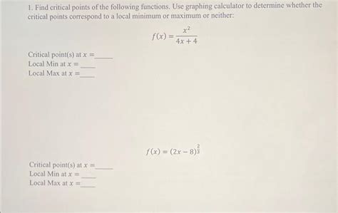 Solved 1. Find critical points of the following functions. | Chegg.com