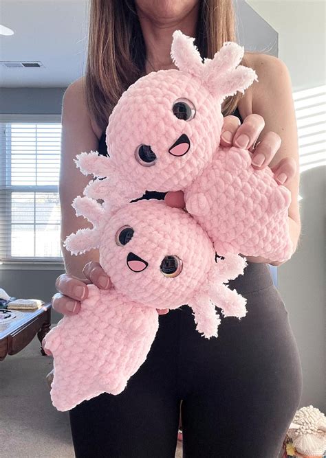 Crochet Axolotl Plushie Handmade Salamander Stuffie Pink Lavender