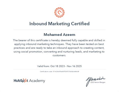 Mohamed Azeem On Linkedin Hubspot Academy Inbound Marketing Certification