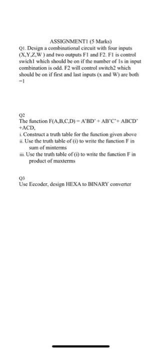 solved assignmenti 5 marks q1 design a combinational