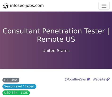 Hiring Consultant Penetration Tester Remote Us In United States R