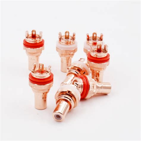 8pcs Red Copper Plated Rca Terminal Jack Plug Female Socket Chassis