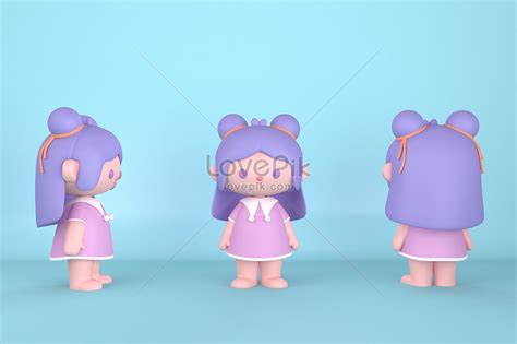 C4d 만화 보라색 소녀 Ip 모델 일러스트 무료 다운로드 Lovepik