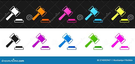 Set Judge Gavel Icon Isolated On Black And White Background. Gavel For Adjudication Of Sentences ...